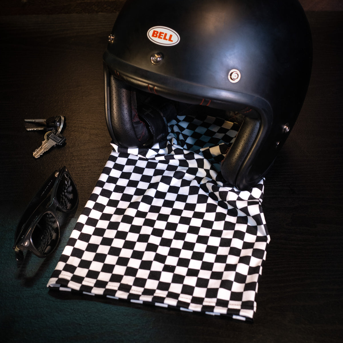 Checkers neck gaiter | Motorcycle neck tube (black/ white) – Cruisin' Co.